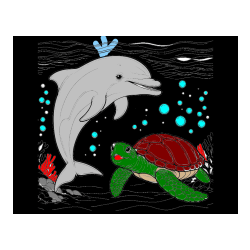 Pobarvanka ljubkega delfina in njegove prijateljice želve