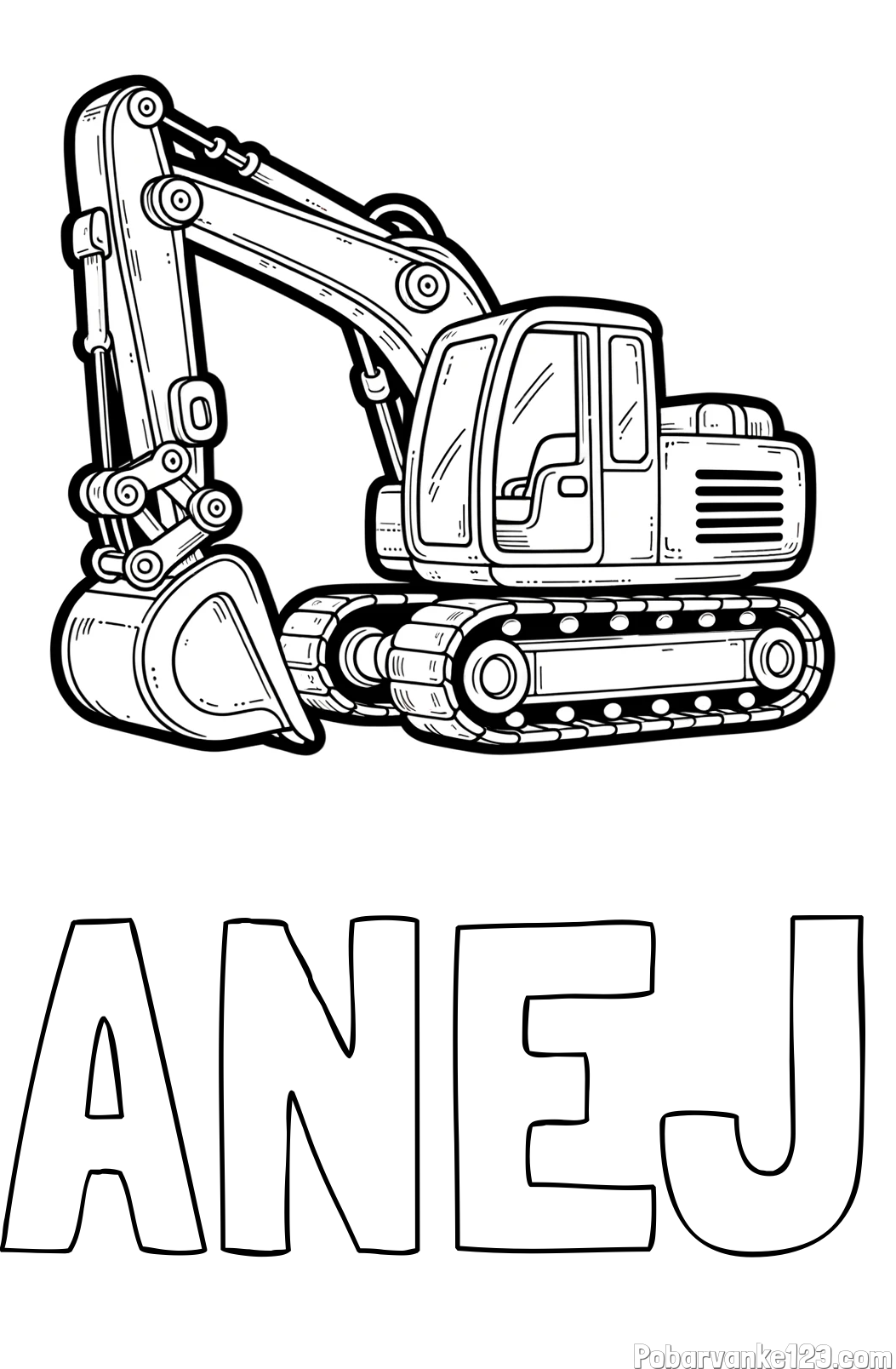 Pobarvanka imena ANEJ in pobarvanka velikega delovnega stroja - bagra