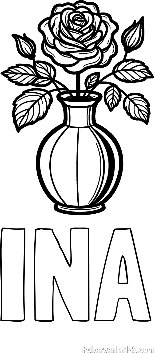 Pobarvanka imena INA in pobarvanka čudovite vrtnice v vazi