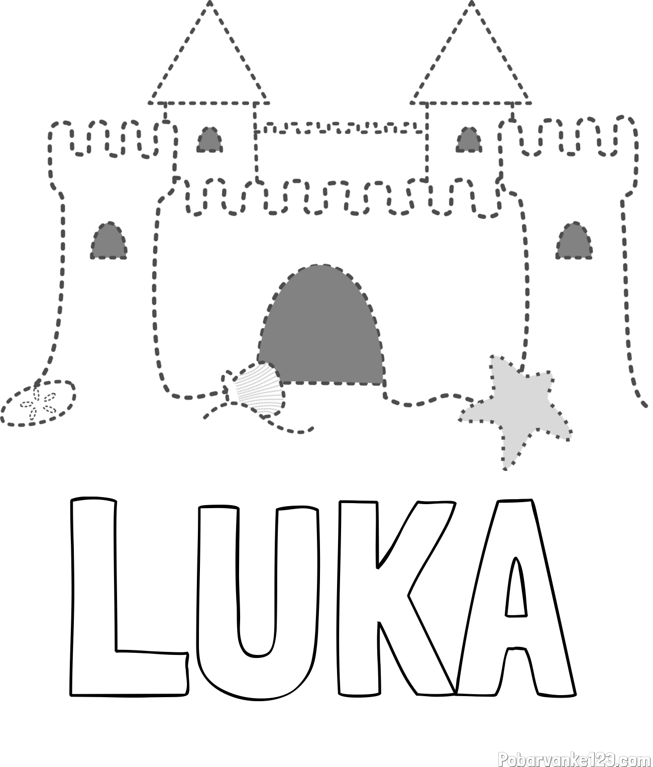 Pobarvanka imena LUKA in pobarvanka peščenega gradu