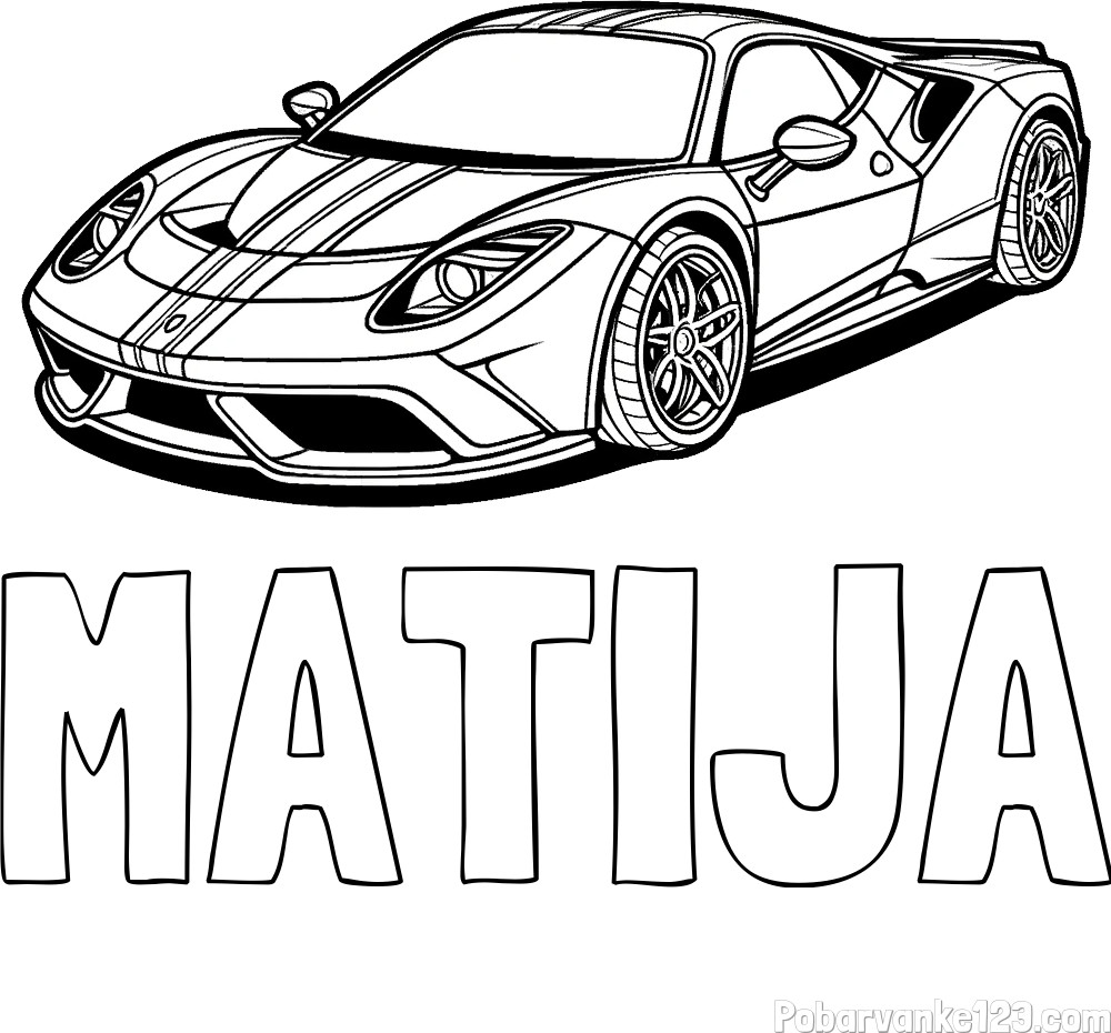 Pobarvanka imena Matija ter športnega avtomobila