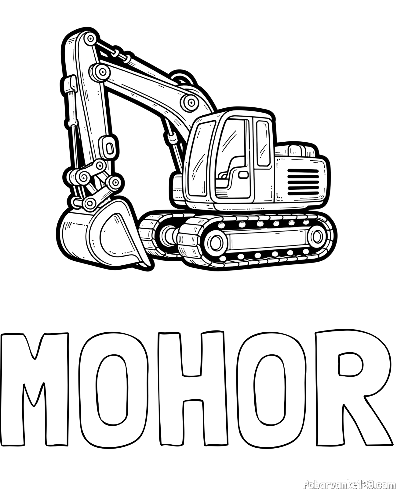 Pobarvanka imena MOHOR in pobarvanka velikega delovnega stroja - bagra