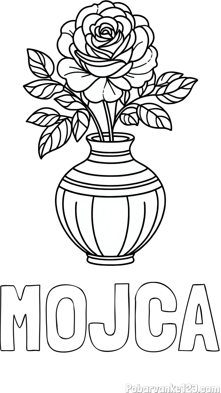 Pobarvanka imena MOJCA in pobarvanka vrtnice v vazi
