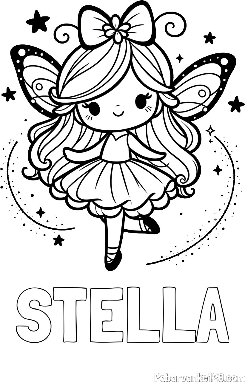 Pobarvanka imena STELLA in ljubka čarobna vila