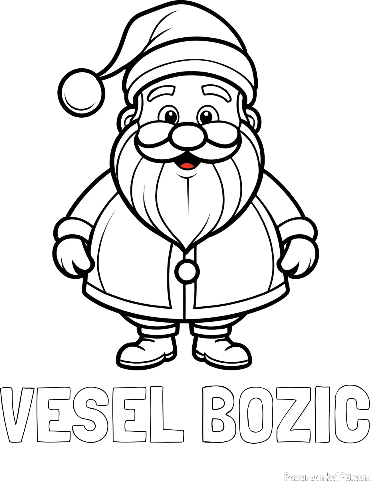 Pobarvanka imena VESEL BOŽIČ in otroška pobarvanka prikupnega Božička