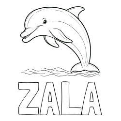 Otroška pobarvanka nasmejanega delfina v skoku
