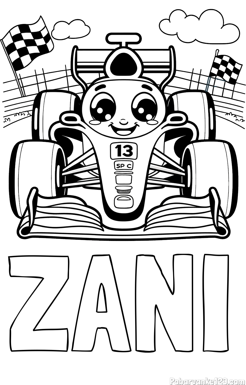 Pobarvanka imena ŽANI in otroška pobarvanka FORMULA 1